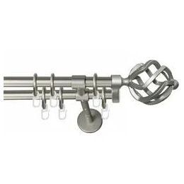 Gardinenstange Garesa "RUSTIKA", silber (mattchromfarben), L:100cm Ø:16mm, Metall, Gardinenstangen, rustikale Vorhanggarnitur, verlängerbar, m. Ringe, Endknopf Korb