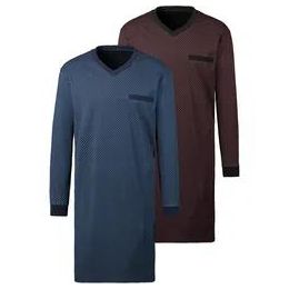 Nachthemd Le Jogger, Herren, Gr. 56/58 (XL), N-Gr, blau (blau, marine), Jersey, Obermaterial: 100% Baumwolle, gemustert, bequem kniefrei, V-Ausschnitt, abgesteppte Kante, Kleider, in bequemer Weite