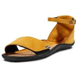 Barfußschuh Leguano, Damen, Gr. 43, gelb (senfgelb), Lederimitat, Textil, Velourslederimitat, Schuhe Barfußschuh Riemchensandale Sandale, Sommerschuh, Sandale, Sandalette, mit praktischem Klettverschluss