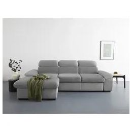 Ecksofa COTTA "Lola L-Form mit Kopfteilfunktion & Hocker", grau (mouse), B:250cm H:73cm T:165cm, 100% Polyester, Sofas, wahlweise mit Bettfunktion, Bettkasten & Armteilverstellung