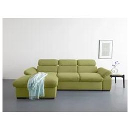 Ecksofa COTTA "Lola L-Form mit Kopfteilfunktion & Hocker", grün, B:250cm H:73cm T:165cm, 90% Polyester, 10% Polyamid, Sofas, wahlweise mit Bettfunktion, Bettkasten & Armteilverstellung