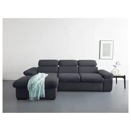 Ecksofa COTTA "Lola L-Form mit Kopfteilfunktion & Hocker", schwarz, B:250cm H:73cm T:165cm, 90% Polyester, 10% Polyamid, Sofas, wahlweise mit Bettfunktion, Bettkasten & Armteilverstellung