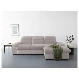 Ecksofa COTTA "Lola L-Form mit Kopfteilfunktion & Hocker", grau (stone), B:250cm H:73cm T:165cm, 100% Polyester, Sofas, wahlweise mit Bettfunktion, Bettkasten & Armteilverstellung