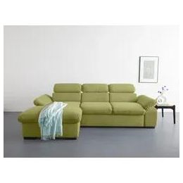 Ecksofa COTTA "Lola L-Form mit Kopfteilfunktion & Hocker", grün, B:250cm H:73cm T:165cm, 90% Polyester, 10% Polyamid, Sofas, wahlweise mit Bettfunktion, Bettkasten & Armteilverstellung