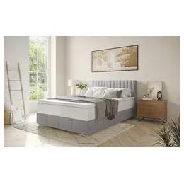 Boxbett Inosign "Thor mit Bettkasten, inkl. Matratze, Topseller", grau (stripes 8637 warm grau), B:146cm L:208cm, Komplettbetten, Boxspringbett, Topper und Zierkissen, in verschiedenen Härtegraden verfügbar