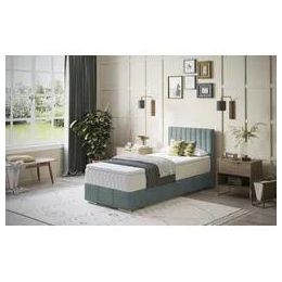 Boxbett Inosign "Thor mit Bettkasten, inkl. Matratze, Topseller", blau (velvet 87 petrol), B:96cm L:208cm, Komplettbetten, Boxspringbett, Topper und Zierkissen, in verschiedenen Härtegraden verfügbar