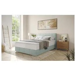 Boxbett Inosign "Thor mit Bettkasten, inkl. Matratze, Topseller", blau (stripes 8624 blau grau), B:146cm L:208cm, Komplettbetten, Boxspringbett, Topper und Zierkissen, in verschiedenen Härtegraden verfügbar