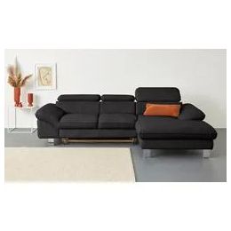 Ecksofa COTTA "Driver L-Form", grau (charcoal), B:268cm H:73cm T:169cm, LEDER BEEFY (ein abgedecktes Spalt-Rindsleder) im Sitz und Rücken (Korpus in Kunstleder);Luxus-Kunstleder;Kunstleder SOFTLUX;NaturLEDER (echtes Rindsleder), Rückseite mit schwarzem Spannstoff bezogen, Sofas, mit Kopfteilverstellung, wahlweise mit Bettfunktion & Bettkasten, Topseller