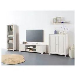Wohnwand Home Affaire "Mette", weiß, Massivholz, Kastenmöbel-Sets, 1 Midischrank, 1 Bücherregal und 1 Lowboard ohne Wandboard