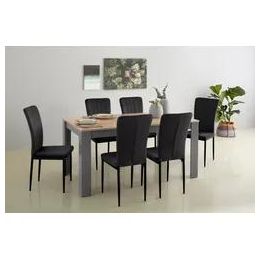 Essgruppe Home Affaire "Bergamo Tisch Stühle Speisezimmer Bestseller", schwarz (schwarz, schwarz, schwarz), B:160cm H:75cm T:88,5cm, FSC-zertifizierter Holzwerkstoff, Melamin, Polyester, Polyurethan, Sitzmöbel-Sets, moderne 7-tlg Tischgruppe, Unser Bestpreis