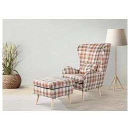 Polstergarnitur Home Affaire "Charles", orange (beige, terra,), B:78cm H:118cm T:152cm, 100% Polyester, Sitzmöbel-Sets, Lesesessel Sessel mit Hocker Ohrensessel mit Hocker, groß und gemütlich im moderner Optik