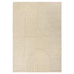 Wollteppich FLAIR RUGS "Zen Garden, modern & mit Linien", beige (natur), B:200cm H:10mm L:290cm, Wolle, Teppiche, 100% Wolle, Hoch-Tief-Effekt, auch als Läufer und in Rund erhältlich