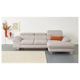 Ecksofa COTTA "Driver L-Form", grau (argent), B:268cm H:73cm T:169cm, LEDER BEEFY (ein abgedecktes Spalt-Rindsleder) im Sitz und Rücken (Korpus in Kunstleder);Luxus-Kunstleder;Kunstleder SOFTLUX;NaturLEDER (echtes Rindsleder), Rückseite mit schwarzem Spannstoff bezogen, Sofas, mit Kopfteilverstellung, wahlweise mit Bettfunktion & Bettkasten, Topseller