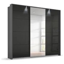 Schwebetürenschrank Rauch "Kleiderschrank Schrank Garderobe OTELI inkl. 3 Innenschubladen", grau (graumetallic, effektgrau hochglanz), B:211cm H:233cm T:68cm, Holzwerkstoff, Schränke, mit Mittelspiegel und Passepartout optional mit Beleuchtung
