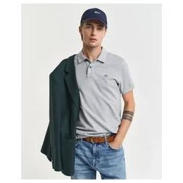 Poloshirt Gant "SLIM SHIELD SS PIQUE POLO", Herren, Gr. 3XL, grau (grau melange), Jersey, Obermaterial: 100% Baumwolle, meliert, slim fit hüftlang, hoch geschlossener Ausschnitt, Rippbündchen, Shirts, mit Logostickerei auf der Brust