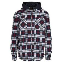 Allwetterjacke Urban Classics "Urban Classics Herren Hooded Polar Fleece Overshirt", Herren, Gr. S, blau (midnightnavy, rot), 100% Polyester, kariert, normal, ohne Ausschnitt, Jacken