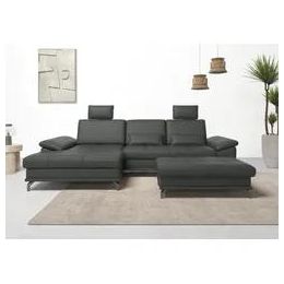 Ecksofa Places of Style "Costello L-Form, B: 301 cm mit Sitztiefen-, Armteilverstellung &", grau (anthrazit), B:301cm H:89cm T:176cm, Luxus-Microfaser (90% Polyester, 10% Polyamid);Samtoptik (100% Polyester), Sofas, 3 Nierenkissen, optional Bettfunktion & Bettkasten, Topseller