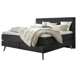Boxspringbett Hasena "Costa", braun (anthrazit, eiche bianco), B:168cm L:210cm, Komplettbetten, Boxspringbett, Massivholz-Füße in Eiche und Tonnentaschen-Federkernmatratze