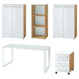 Büromöbel-Set Germania "GW-Monteria", weiß (eiche, weiß), Holzwerkstoff Metall, Holzwerkstoff, Metall, Arbeitsmöbel-Sets
