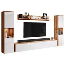 Wohnwand Inosign "PARIS, Vitrine Türanschlag links/rechts wechselbar", weiß (eichefarben wotan, weiß), B:260cm H:130cm T:33cm, Hartfaserplatte, Kastenmöbel-Sets, grifflose Design, stehend und hängend montierbar