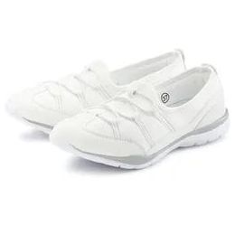Sneaker Lascana "Halbschuh, Freizeitschuh, Slipper", Damen, Gr. 41, grau (weiß, grau), Obermaterial: 50% Lederimitat, 50% Textilmaterial. Futter: 100% Textilmaterial. Decksohle: 100% Textilmaterial. Laufsohle: 100% Synthetik, Strukturmuster, Sportlich, Schuhe Damenschuh Sneakerballerina Sneaker Slip-on-Sneaker Sommerschuh, zum Reinschlüpfen mit elastischen Schnürbändern VEGAN