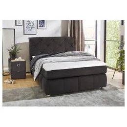 Jockenhöfer Boxspringbett JOCKENHÖFER GRUPPE "Bella erhältlich in 140 & 180cm Breite", grau (grau 485, 09), B:150cm L:226cm, Bettgestell und seitliche Einfassung der Matratzen: Mikrofaser, Samtähnlich (100% Polyester);Topper: 100% Polyurethan, Bezug (100% Polyester) abnehmbar und waschbar bis 60o C;Spiegelfläche der Matratze: 100% Polyester, Komplettbetten, Boxspringbett, mit Kaltschaum-Topper und Rauchglas-S