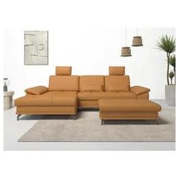 Ecksofa Places of Style "Costello L-Form, B: 301 cm mit Sitztiefen-, Armteilverstellung &", gelb (curry), B:301cm H:89cm T:176cm, Luxus-Microfaser (90% Polyester, 10% Polyamid);Samtoptik (100% Polyester), Sofas, 3 Nierenkissen, optional Bettfunktion & Bettkasten, Topseller