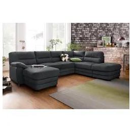 Polstergarnitur COTTA "Royale U-Form", schwarz (schwarz,), B:316cm, Sitzmöbel-Sets, Set bestehend aus: Wohnlandschaft & Hocker
