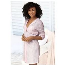 Nachthemd Vivance DREAMS, Damen, Gr. 44/46, N-Gr, rosa (rosa, wei&szlig;), Single Jersey, Obermaterial: 100% Baumwolle, kariert, Basic, figurumspielend kurz, V-Ausschnitt, eingesetzt, Kleider Nachthemd, mit feinem Karo-Muster