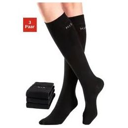 H.I.S. Kniestr&uuml;mpfe H.I.S, Damen, Gr. 39-42, schwarz (3x schwarz), Baumwolle, Elasthan (LYCRA), Polyamid, unifarben, elastisch, Socken Kniestr&uuml;mpfe, ohne einschneidendes B&uuml;ndchen