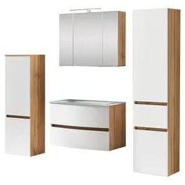 Badezimmer-Set Welltime "Kaunas", wei&szlig; (matt wei&szlig;, wotaneiche), B:120cm H:200cm T:49cm, Kastenm&ouml;bel-Sets, Waschtisch-Set mit Midischrank und Seitenschrank, Breite 160 cm