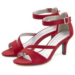 Sandalette Lascana "Sommerschuh", Damen, Gr. 41, rot, Obermaterial: 100% Textilmaterial. Futter: 100% Lederimitat. Decksohle: 100% Lederimitat. Laufsohle: 100% Synthetik, unifarben, Schuhe Riemchensandale Sandalette, High-Heel-Sandalette,Riemchensandalette,Sommerschuh mit Riemchen VEGAN