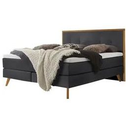 Boxspringbett Hasena "Nordic", braun (anthrazit, eiche bianco), B:188cm L:205cm, Komplettbetten, Boxspringbett, modernes Design, Nordic Bett, gestepptes Kopfteil, Eichenholz