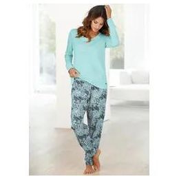 Pyjama Buffalo, Damen, Gr. 40/42, grün (mint, gemustert), Single Jersey, Obermaterial: 100% Baumwolle, gemustert, unifarben, bequem lang, Rundhals, eingesetzt Rippbündchen, Homewear-Sets, mit gemusterter Hose und passendem Langarmshirt