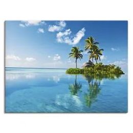 Wandbild Artland "Tropisches Paradies - Insel Palmen Meer", blau (farbe bild(er): blau), B:120cm H:90cm, Bilder, als Alubild, Outdoorbild, Leinwandbild, Poster, Wandaufkleber