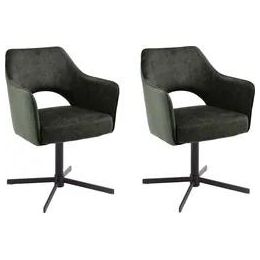 Esszimmerstuhl MCA furniture "Valetta", grün (olive, metall schwarz matt lackiert), B:64cm H:85cm T:61cm, 100% Polyester, Stühle, 2 er Set, 360 drehbar, Taschenfederkern, belastbar 120 kg