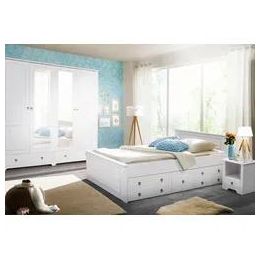 Schlafzimmer-Set Home Affaire "Hugo", weiß, B/H: 180cm x 200cm, Schlafzimmermöbel-Sets, Bett 180x200 cm, 5-trg Kleiderschrank und 2 Nachttische