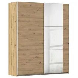 Schwebetürenschrank Rauch "Kleiderschrank Drehtürenschrank Schrank Garderobe KRONACH TOPSELLER", braun (eiche artisan), B:175cm H:210cm T:59cm, Holzwerkstoff, Schränke, mit Spiegel und viel Stauraum, Metallgriffleisten, MADE IN GERMANY
