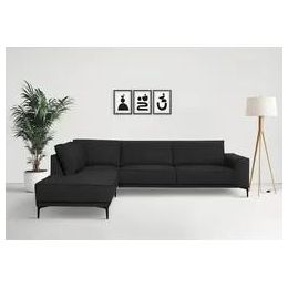 Ecksofa Places of Style "Polsterecke Oland, Struktur, Flachgewebe, Luxus-Microfaser, Boucle", grau (anthrazit), B:289cm H:85cm T:210cm, 100% Polyester, Sofas, L-Form, 289 cm, Wellenunterfederung, Skandi-Design, Metallfüße