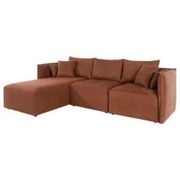 Ecksofa Andas "Nöre L-Form", braun (cognac), B:262cm H:74cm T:172cm, Samtoptik (100% Polyester);Struktur (100% Polypropylene);Webstoff (100% Polyester);Struktur fein (100% Polyester);Luxus-Microfaser Lederoptik (100% Polyester);Baumwoll-/Leinenmix (60% Baumwolle/40% Leinen), Sofas, 3 Teile, in vielen Bezugsqualitäten und Farben. Modulteile s. "Nöre"