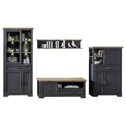 Wohnwand Innostyle "Jasmin", grau (graphitfarben, eichefarben), Holzwerkstoff graphitfarben (Korpus)/ MDF graphitfarben (Front)/MDF eichefarben (Absetzung), Holzwerkstoff, MDF, Kastenmöbel-Sets, inkl. LED-Beleuchtung, mit Soft-Close-Funktion