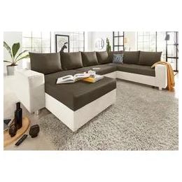 Wohnlandschaft Collection AB "Paris U-Form", beige (beige, hellbraun), B:310cm H:85cm T:212cm, Kunstleder SOFTLUX / Struktur (100% Polyester);Microfaser PRIMABELLE (100% Polyester);Zierkissen: 100% Polyester;Microfaser PRIMABELLE (100% Polyester) / Struktur (100% Polyester), Sofas, mit Federkern, wahlweise mit Bettfunktion und Bettkasten