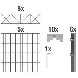 GAH Alberts Doppelstabmattenzaun ALBERTS "Nexus", grau (anthrazit), H:100cm, Stahl, Zaunelemente, anthrazit, H&ouml;he: 100-160cm, Gesamtl&auml;nge: 10-20m, zum Einbetonieren