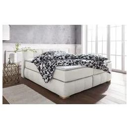 Boxspringbett Home Affaire "Chelles", beige (natur), B:187cm L:225cm, Samtoptik (100% Polyester);Bezug der Spiegelfläche Matratzendrell aus 100% Polyester;Struktur fein 100% Polyester), Komplettbetten, Boxspringbett, inkl. Kaltschaumtopper, in 5 Breiten und 3 Matratzenarten
