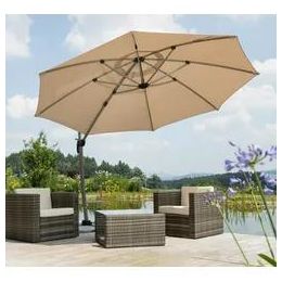 Ampelschirm Schneider Schirme "Rhodos Rondo", beige, Obermaterial: 100% Polyester, Standschirme, mit Schutzhülle und Schirmständer, ohne Wegeplatten