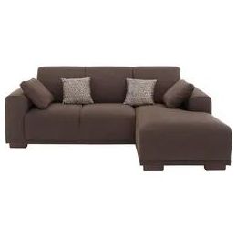 Ecksofa Home Affaire "BORNHOLM L-Form mit Recamiere, Maße B/T/H: 234/162/85 cm", braun (dunkelbraun), B:234cm H:85cm T:162cm, Struktur (100% Polyester), Luxus-Microfaser (100% Polyester), Luxus-Microfaser Lederoptik (100% Polyester);100% Polyester Struktur, Sofas, Recamiere links oder rechts bestellbar, Wellenfederung, inkl. 2 Kissen, Topseller