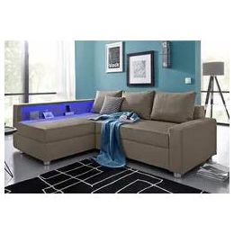 Ecksofa Collection AB "Relax L-Form", braun (macchiato), B:223cm H:84cm T:91cm, Zierkissen: 100%Polyester;Struktur (100% Polyester);Microfaser PRIMABELLE (100% Polyester);Kunstleder SOFTLUX / Struktur (80% Polyester, 20% Acryl);Microfaser PRIMABELLE (100% Polyester) / Struktur (80% Polyester, 20% Acryl), Sofas, Ecksofa, inklusive Bettfunktion, Federkern, wahlweise mit RGB-LED-Beleuchtung