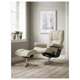 Relaxsessel stressless "Mayfair", beige (cream batick), B:83cm H:102cm T:74cm, Leder BATICK: BATICK ist ein leicht korrigiertes, durchgefärbtes und genarbtes Möbelleder, bei dem die meisten Unebenheiten und Spuren in der Regel entfernt wurden., Sessel, mit Hocker, mit Cross Base, Größe S, M & L, Holzakzent Schwarz