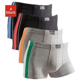 Boxer AUTHENTIC UNDERWEAR "Boxershorts f&uuml;r Herren", Herren, Gr. 5, 4 Stk., grau (grau, meliert, grau, meliert, schwarz, schwarz), Jersey, Obermaterial: 95% Baumwolle, 5% Elasthan, unifarben, Unterhosen, mit kontrastfarbigen Streifen seitlich