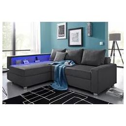 Ecksofa Collection AB "Relax L-Form", grau (anthrazit), B:223cm H:84cm T:91cm, Zierkissen: 100%Polyester;Struktur (100% Polyester);Microfaser PRIMABELLE (100% Polyester);Kunstleder SOFTLUX / Struktur (80% Polyester, 20% Acryl);Microfaser PRIMABELLE (100% Polyester) / Struktur (80% Polyester, 20% Acryl), Sofas, Ecksofa, inklusive Bettfunktion, Federkern, wahlweise mit RGB-LED-Beleuchtung